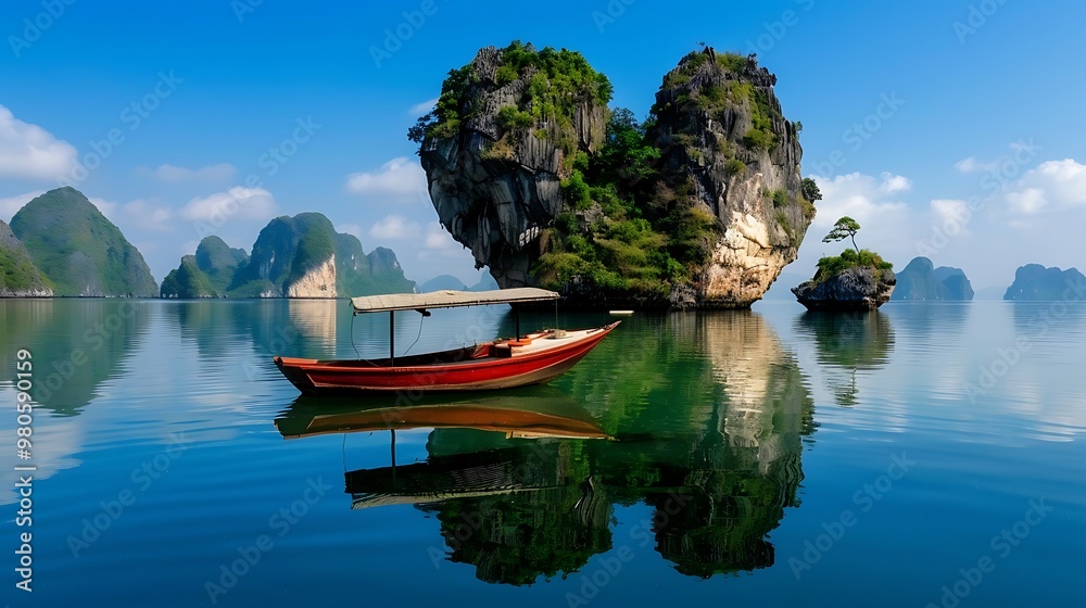 dramatic ha long bay, vietnam, limestone karsts rising from sea ...