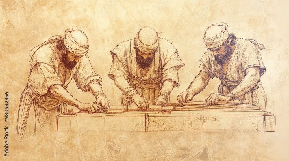 Biblical illustration of Levites constructing sacred items for the ...