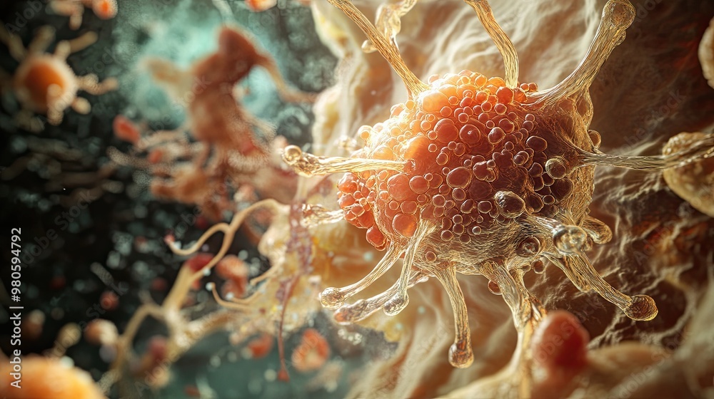 Elegant visualization of a liver cell, featuring detailed organelles ...