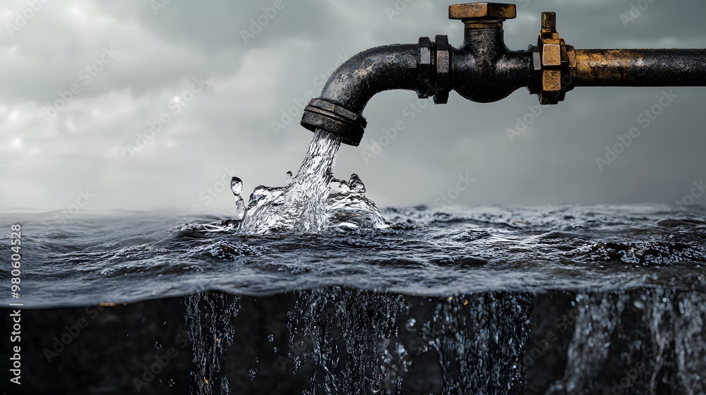 Water flowing from a tap turning into polluted sludge, visualizing the ...