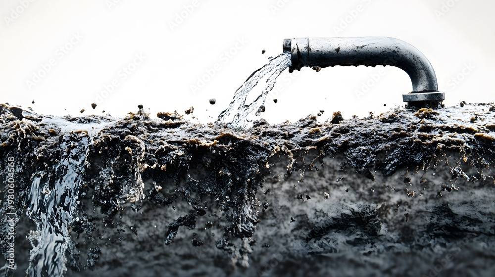 Water flowing from a tap turning into polluted sludge, visualizing the ...