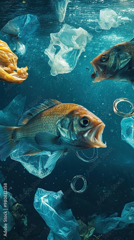 Fish suffocated by plastic rings and bags drifting through the ocean ...