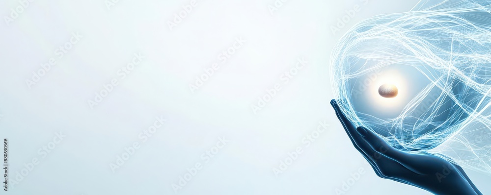 Depiction of early pregnancy, with embryo glowing softly within a ...