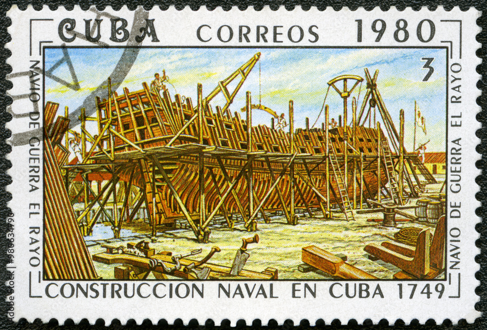 CUBA - 1980: shows The El Rayo warship, series Ships under construction ...