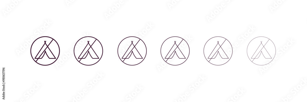 no camping outline icon. Linear vector from traffic signs concept. 6 different line style no ...