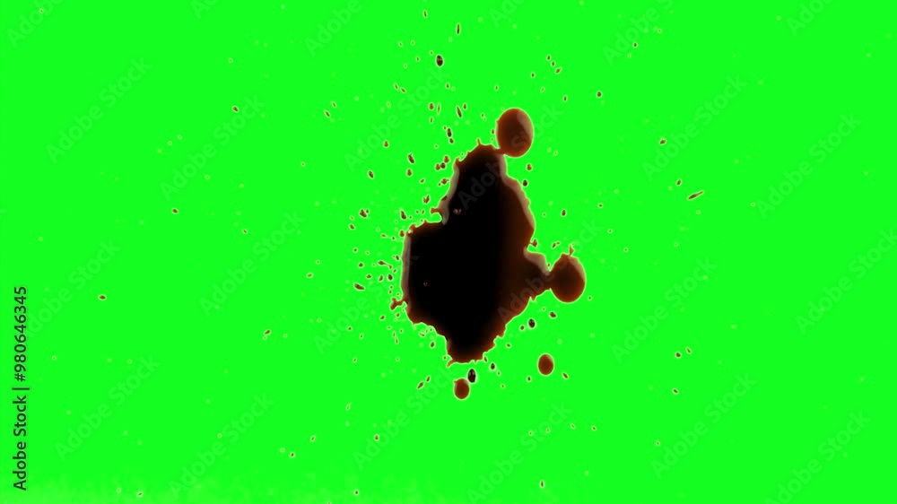 Drops of red blood on the green screen chroma key by syringe. Gutty ...