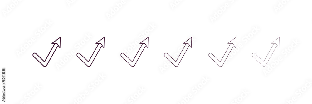 check mark arrow outline icon. Linear vector from user interface concept. 6 different line style ...