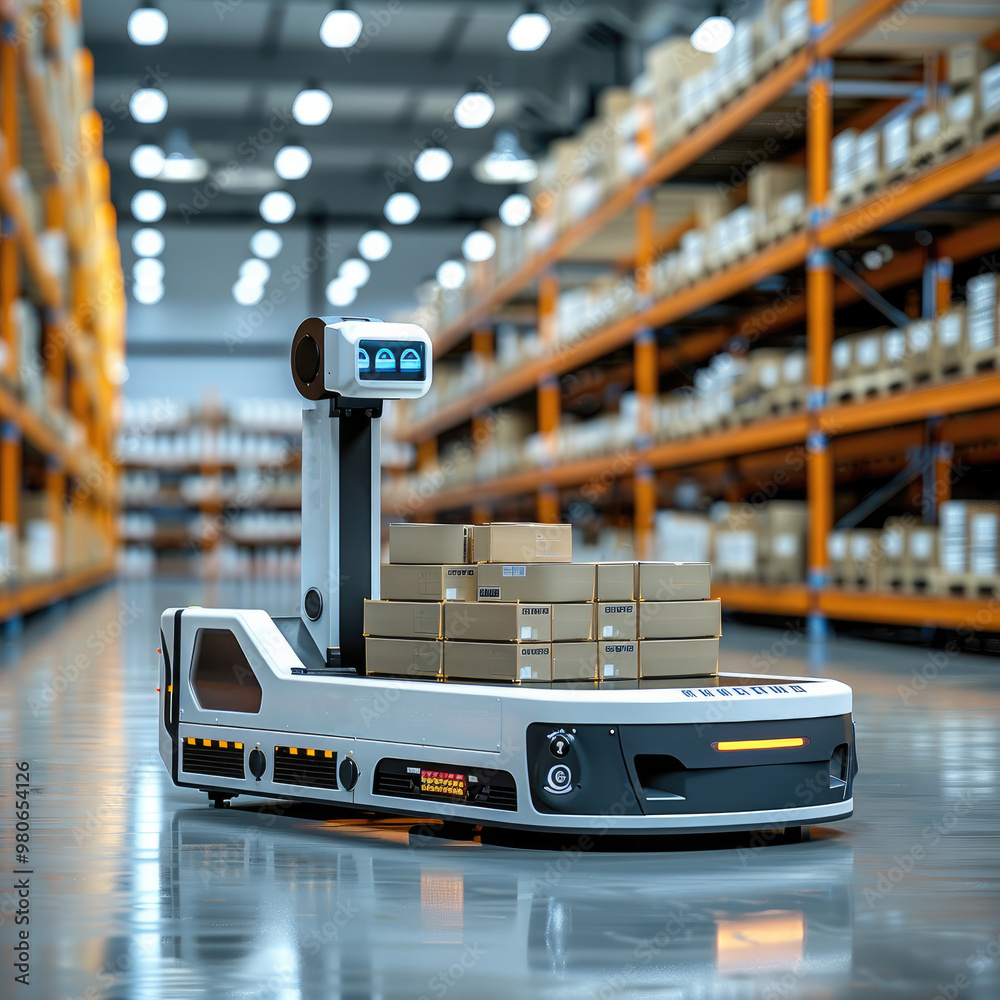 Low-profile robot loader with a flat, wide design, similar to a pallet ...