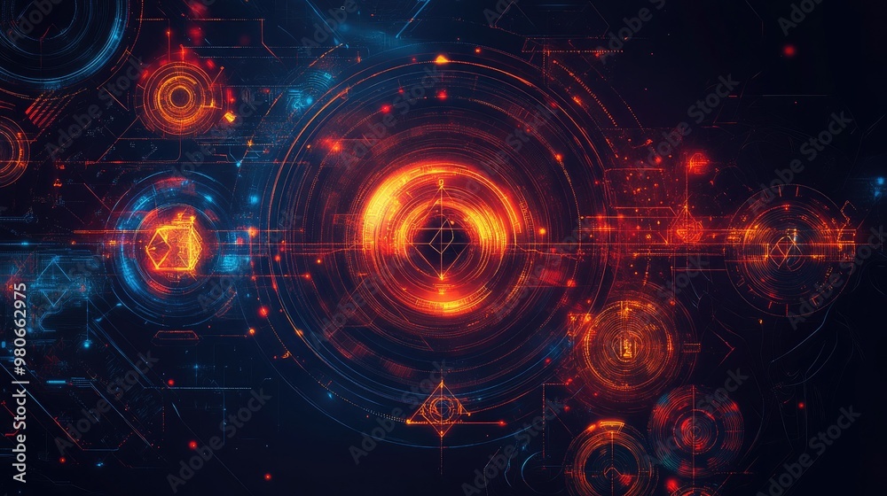 Tech-inspired Indian motifs and traditional symbols, glowing with light ...