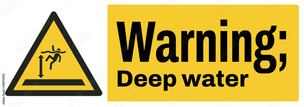 ISO warning safety signs text variation_warning ; deep water landscape ...