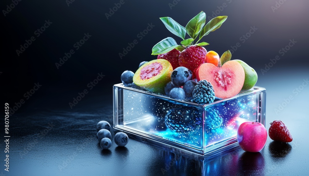 Blockchain food supply, hologram visualization, futuristic grocery ...