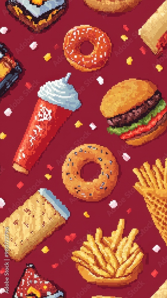 Pixel Art Fast Food Vector Set with Burger,pizza,Soda,Ice Cream,Hot Dog ...
