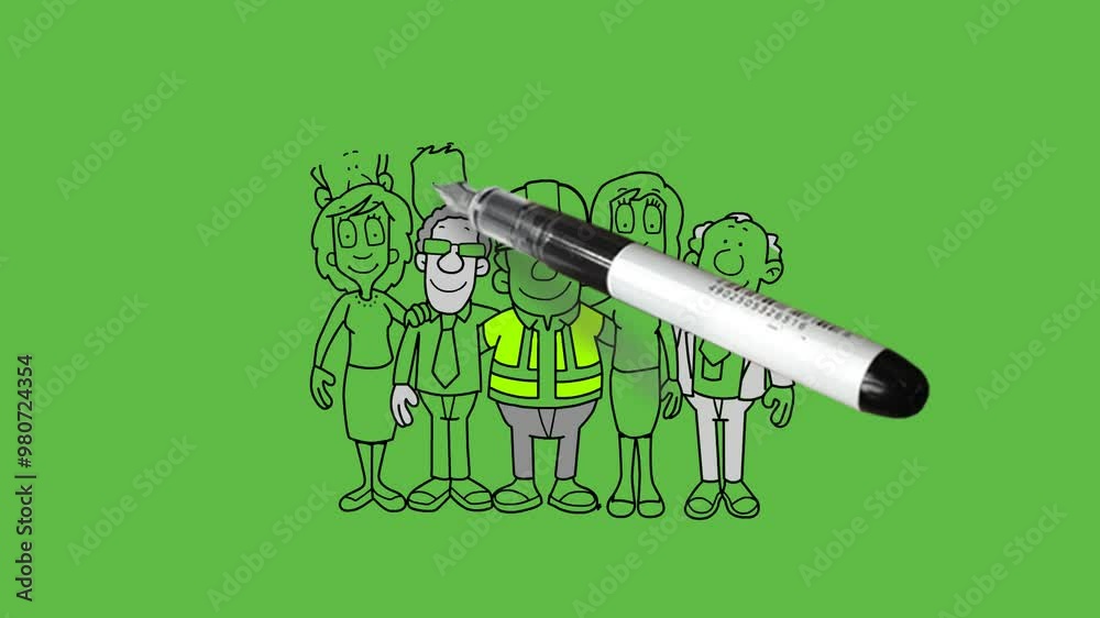 draw group of ten person men and women standing in different posture ...