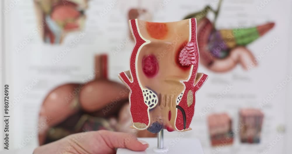 Anatomy of anus and treatment of diseases of rectum with hemorrhoids. Proctologist and rectal ...