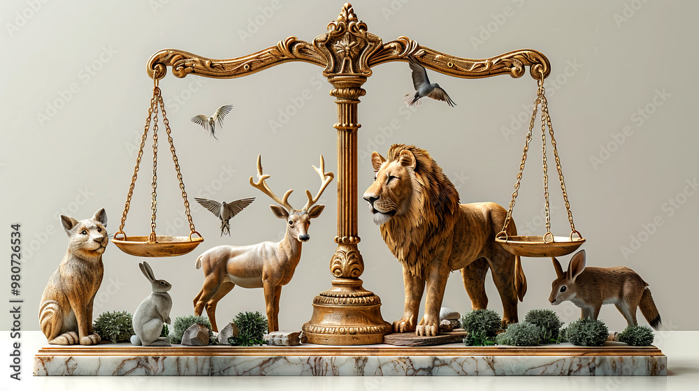 Artistic Balance of Wildlife on the Scales of Justice.Sculptural ...