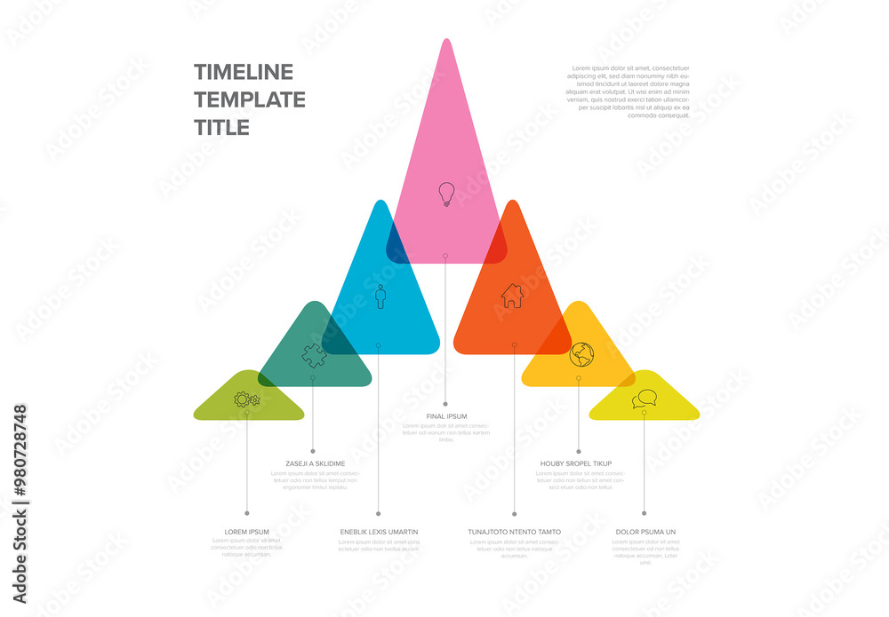 Seven triangle upwards steps in rainbow infographic template for ...