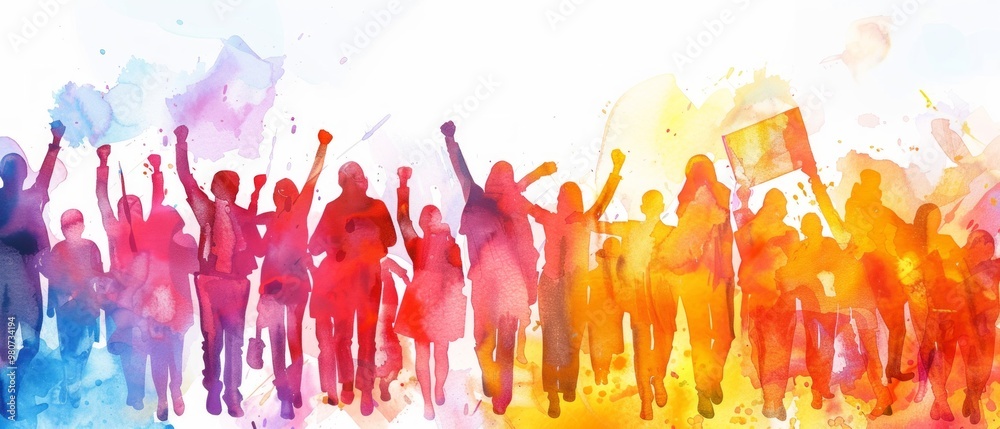 A banner featuring colorful abstract human figures in dynamic poses ...