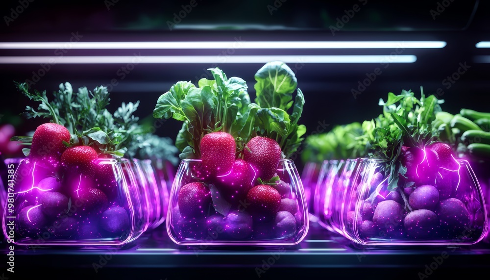 Blockchain food supply, hologram visualization, futuristic grocery ...