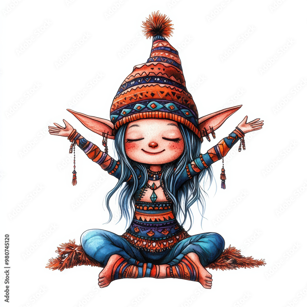Boho Christmas elf clipart features whimsical character with tribal ...