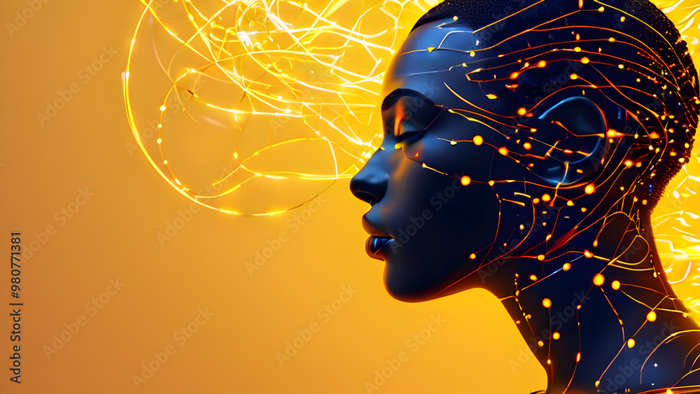 Visually represent the flow of data or light in the form of a human ...