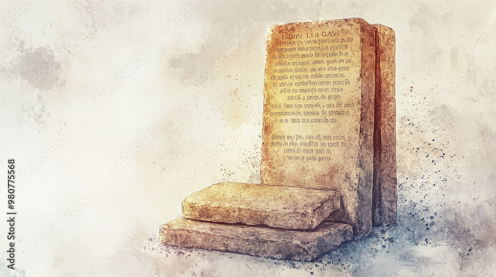 The depiction of the Ten Commandments given to Moses, foundational laws ...