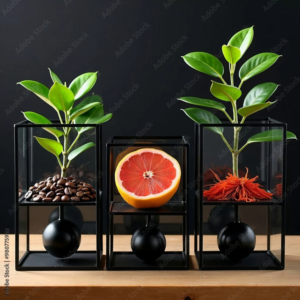 3 pieces of think black metal-framed square glass cube planters,clear ...