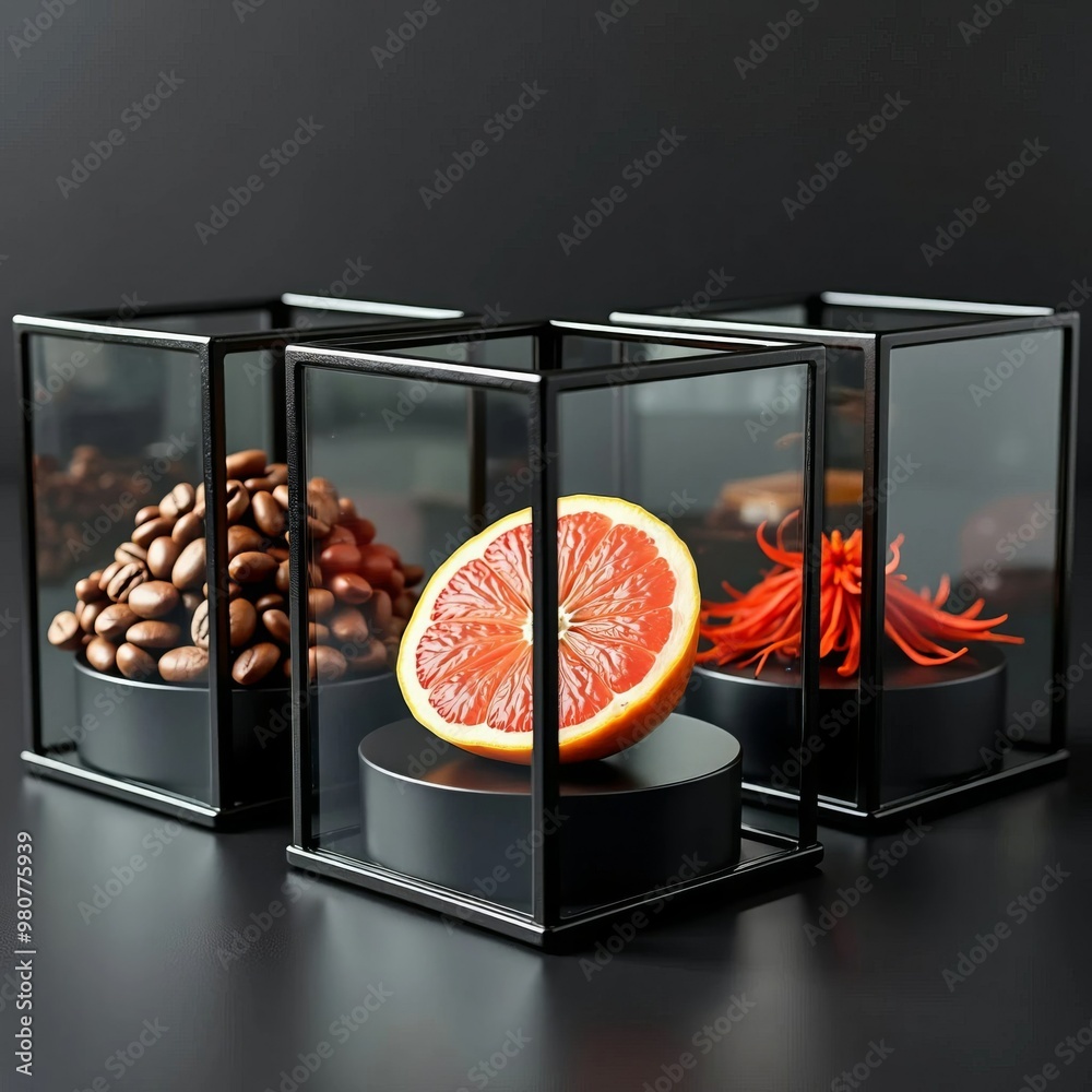 3 pieces of think black metal-framed square glass cube planters,clear ...