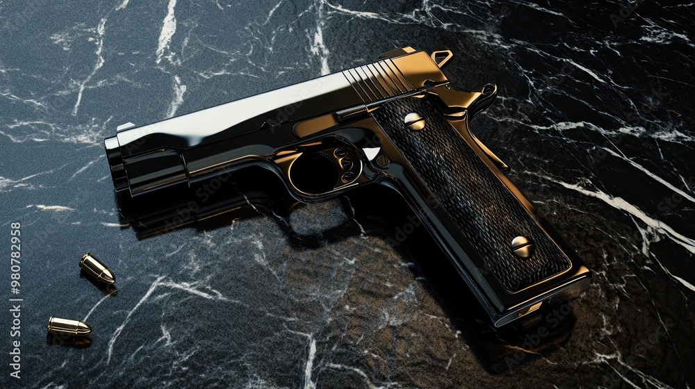 Black Semi-Automatic Pistol on Marble Surface Stock Photo | Adobe Stock