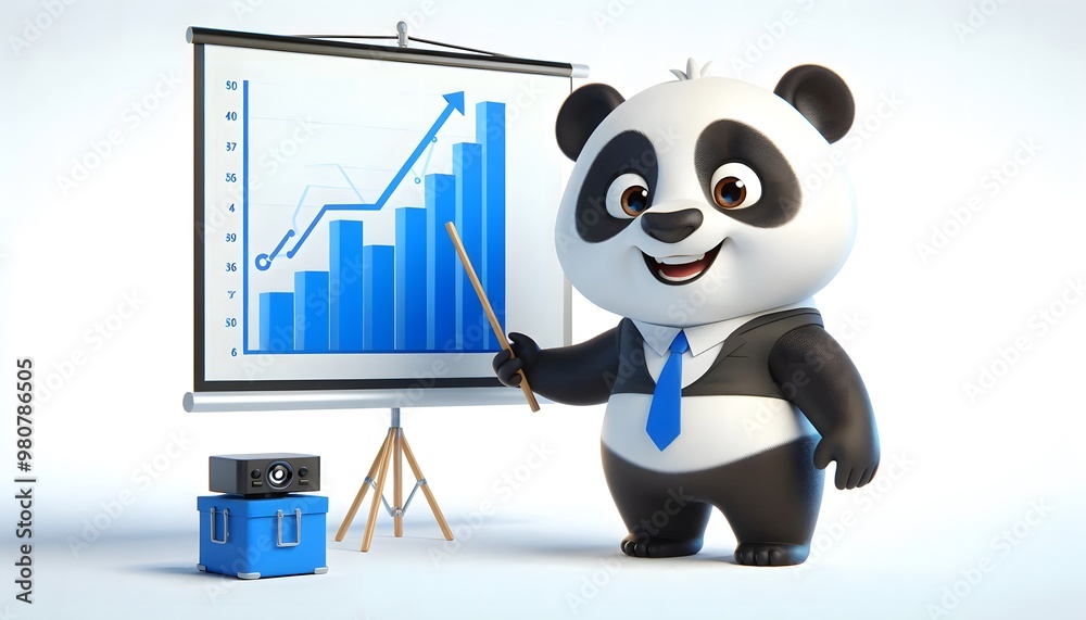 Business Panda Presenting a Bar Graph Analysis, a 3D Young Panda with a ...