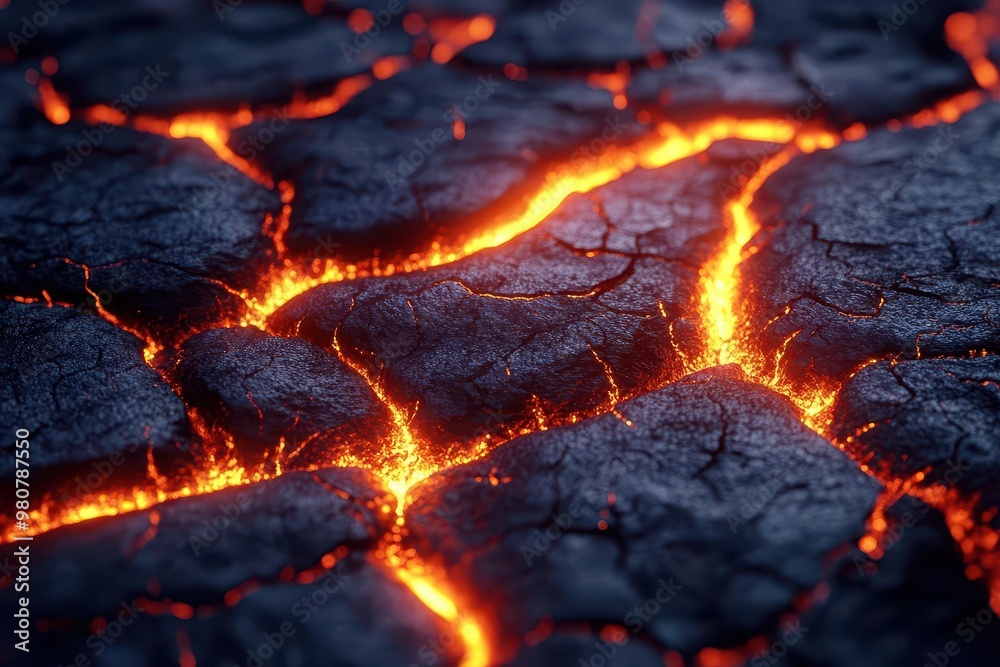 abstract lava field with glowing cracks and intense heat textured ...