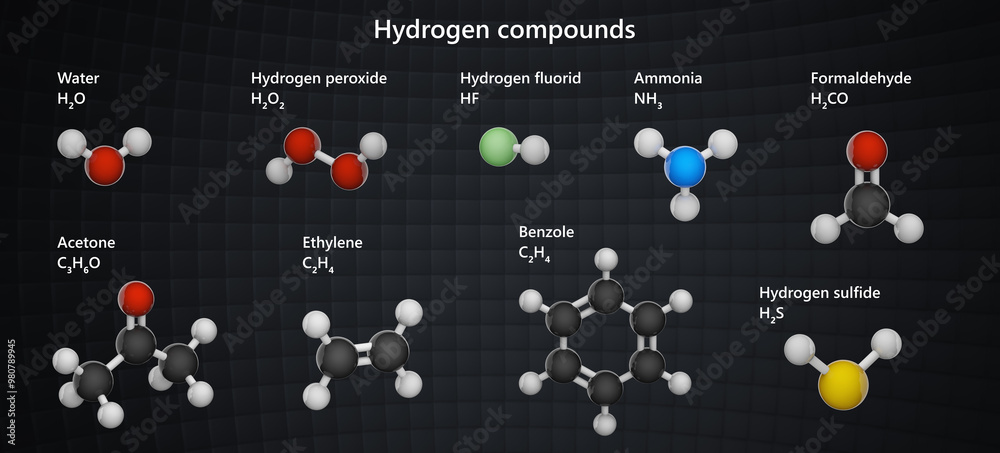 Compilation of various hydrogen (H) compounds: water, peroxide ...
