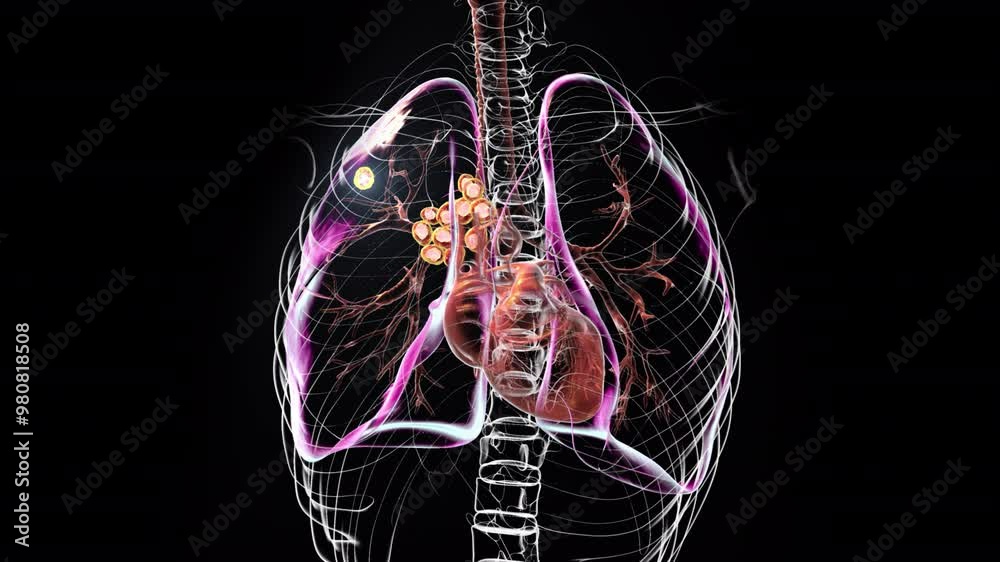 Primary lung tuberculosis with the Ranke complex, 3D animation ...