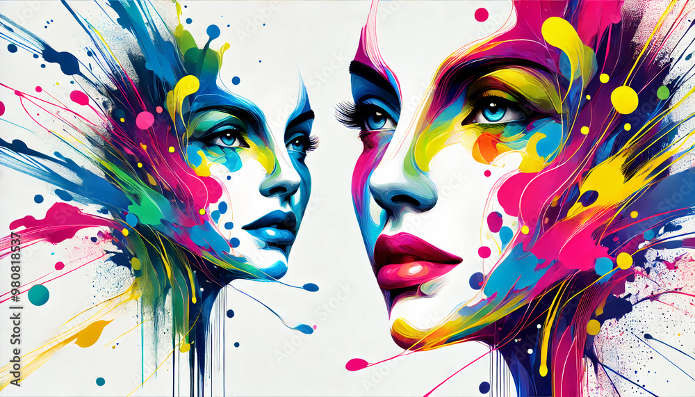 Abstract and impactful image featuring two female faces formed by ...