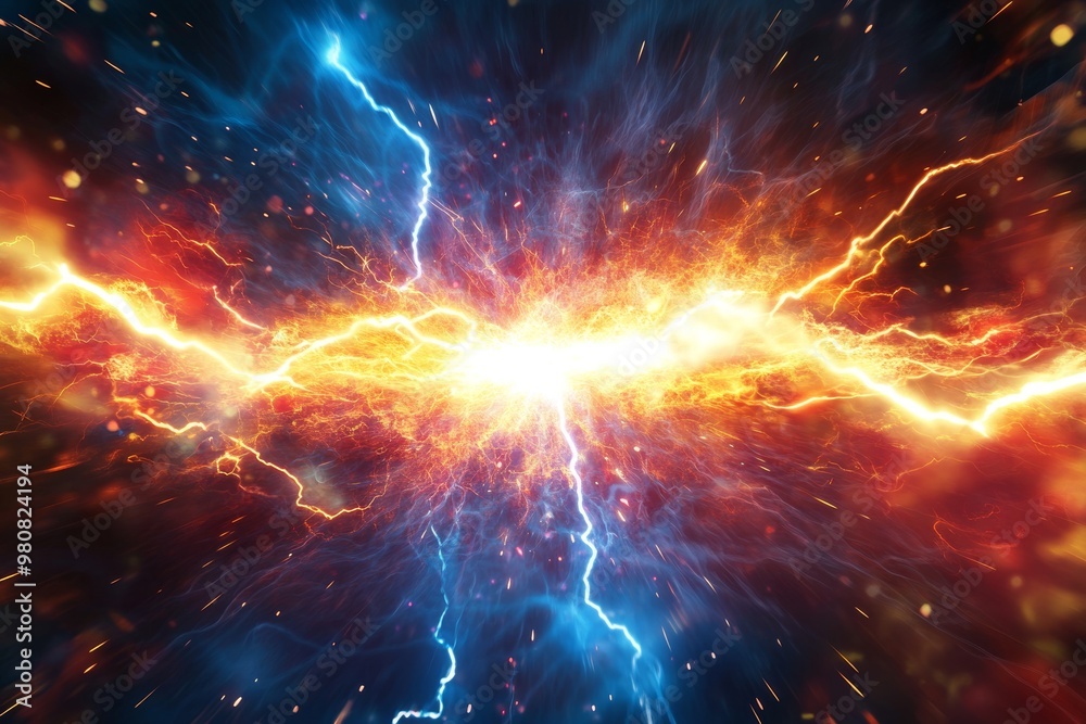 A vibrant digital illustration of an explosive burst of energy with ...