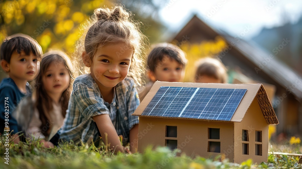 Children learning about renewable energy and solar panels during ...