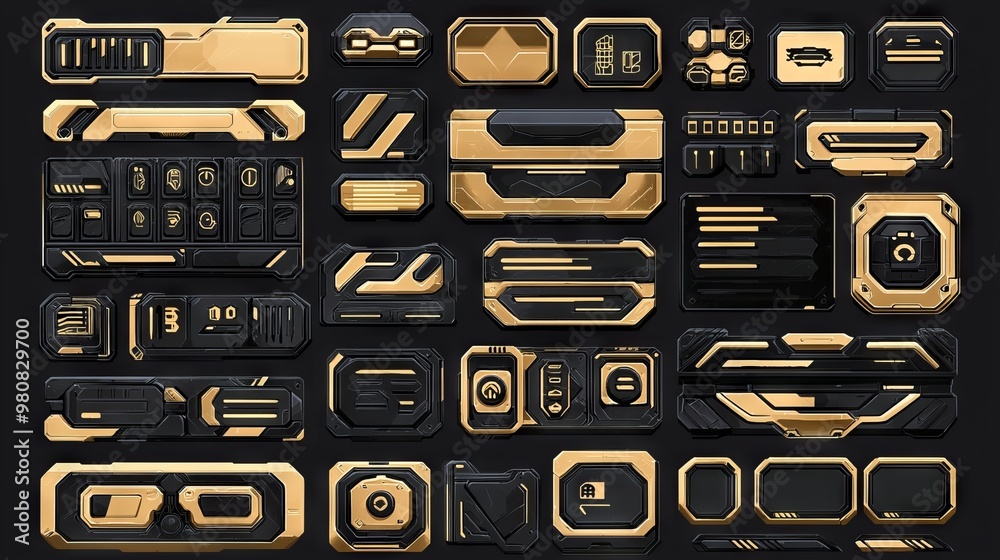 UI/GUI elements for games. This set includes a pop-up window with the ...