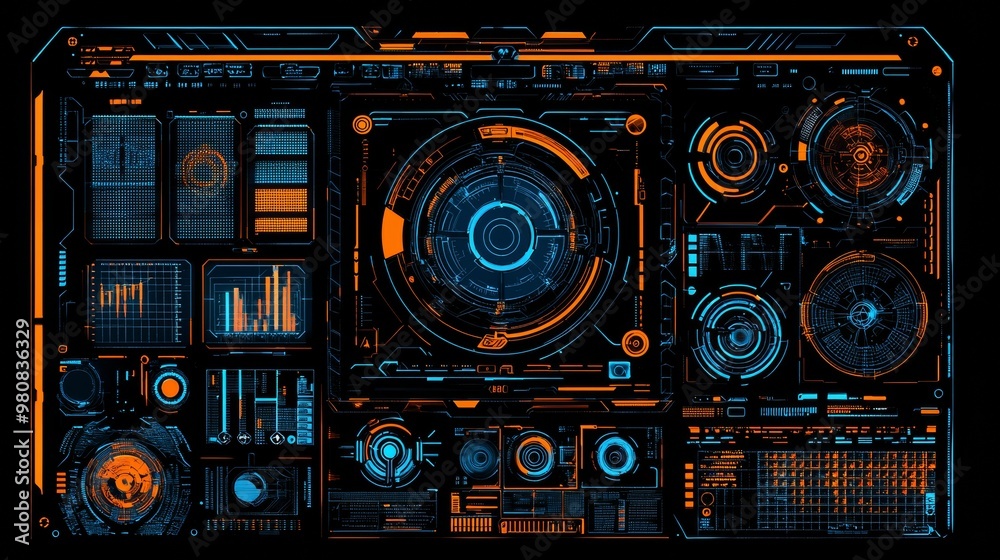 HUD dashboard display with statistics, data, and information for VR and ...