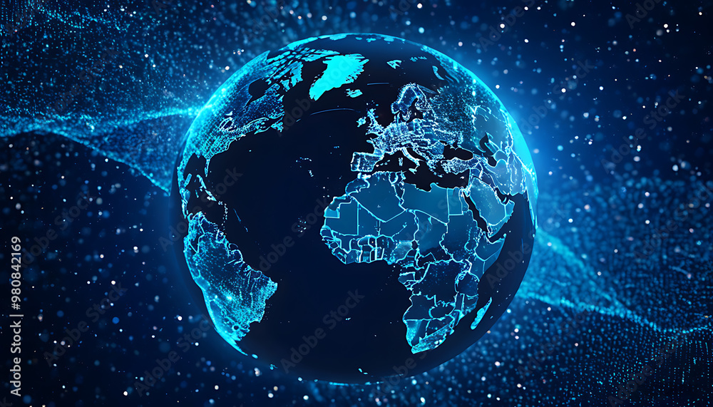 Beauty of digital earth in deep blue cosmic space, displaying global ...