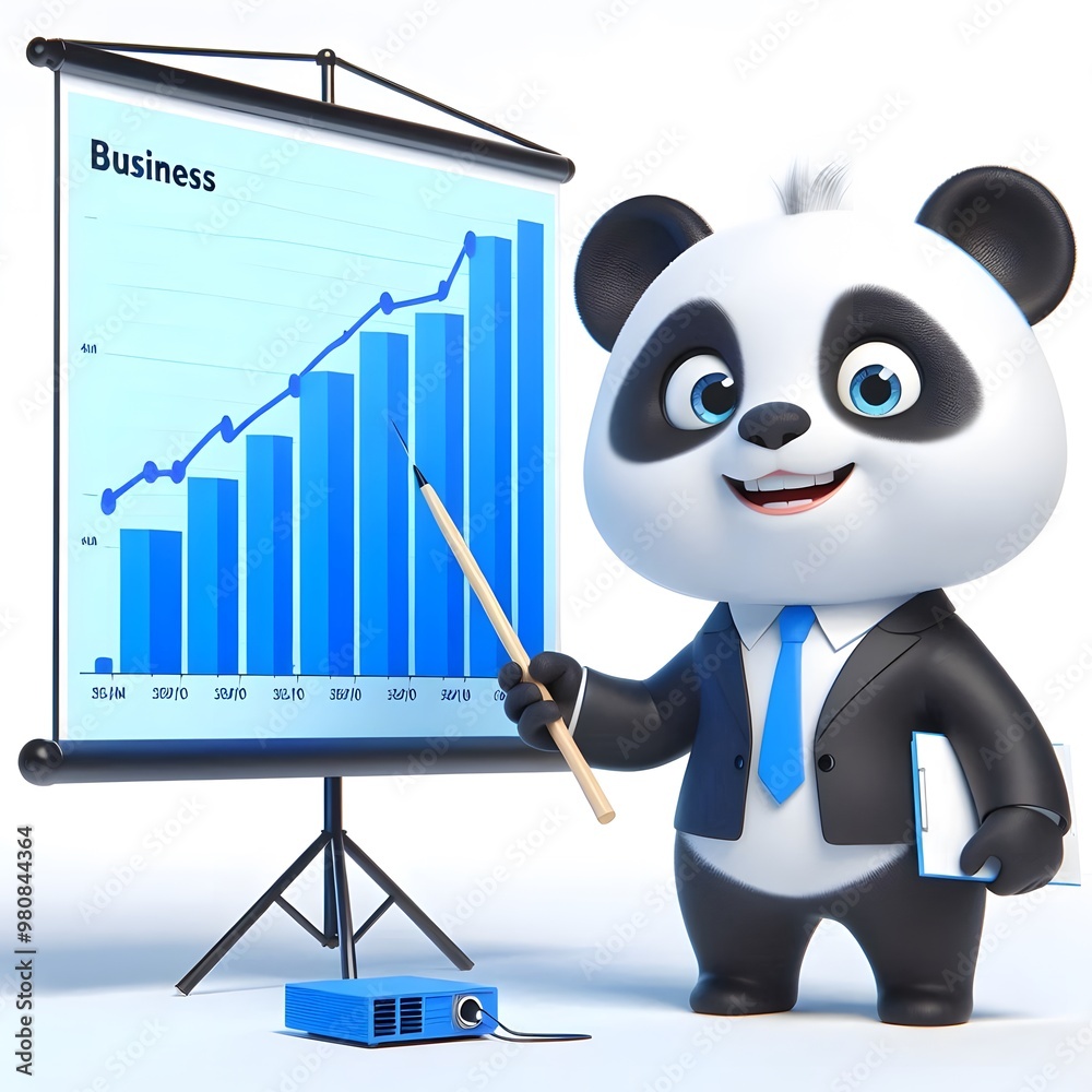 Business Panda Presenting a Bar Graph Analysis, a 3D Young Panda with a ...