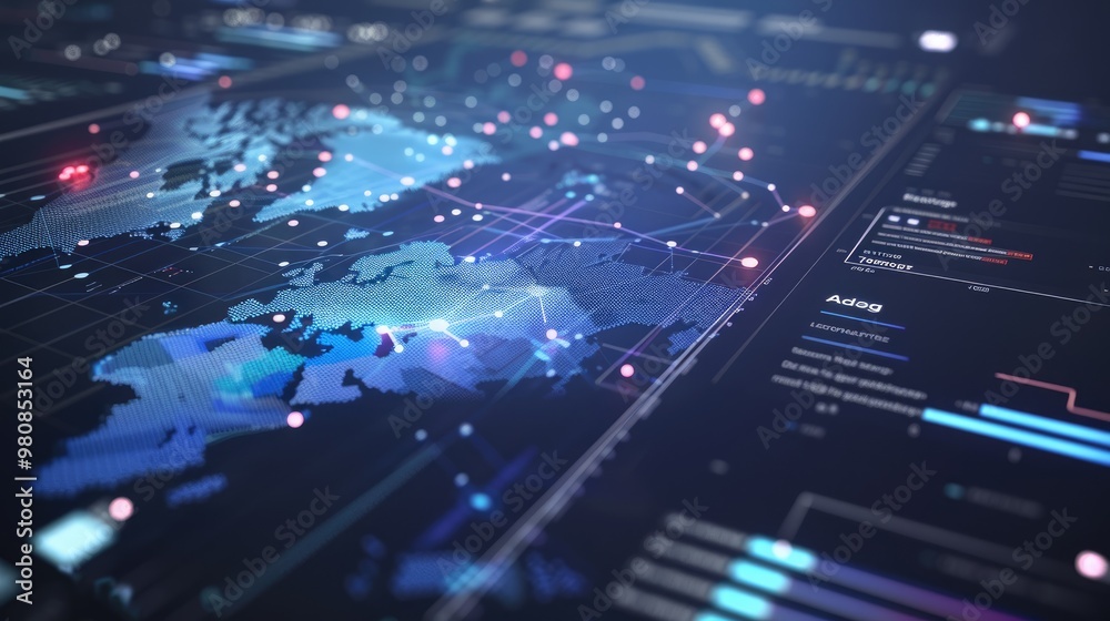 A Futuristic Digital Interface Displaying Real Time Crime Prediction