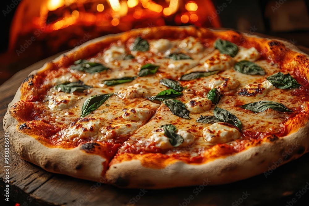 gourmet artisanal pizza with melted mozzarella and fresh basil ...