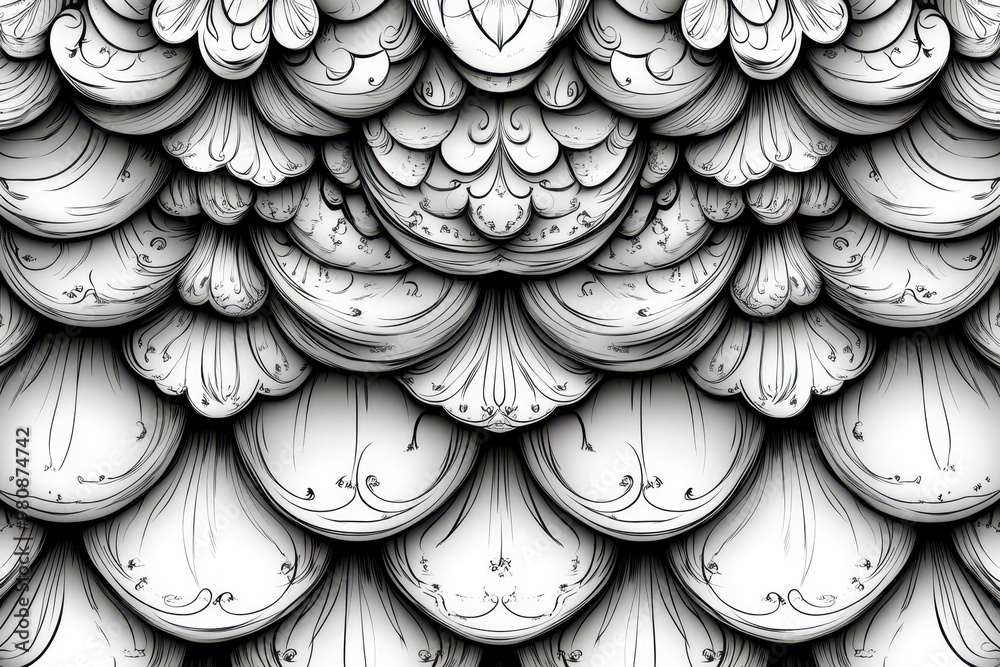 intricate dragon scale pattern in bold black lines on white seamless ...