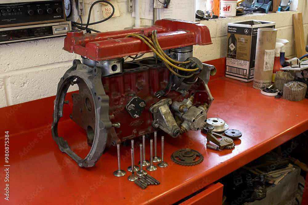 Around 1971, Parts of engine block for Ford competition engine 1600cc ...