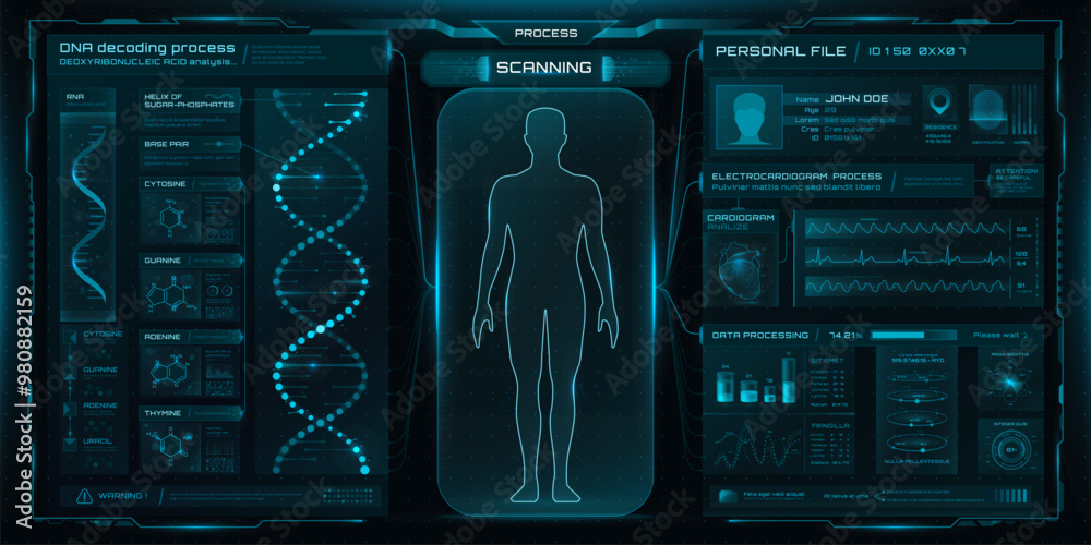 HUD medicine, health care and medical graphs or charts. Futuristic ...
