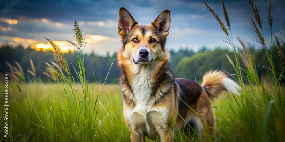 Loyal and energetic German Shepard mix breed dog with brown fur and ...
