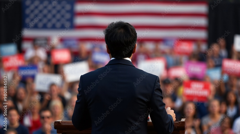Man U.S Presidential Candidate Delivering a Speech, A male U.S election ...