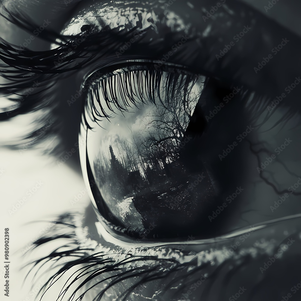Eerie Eye Reflection: Mysterious Close-Up with Haunted Scene ...