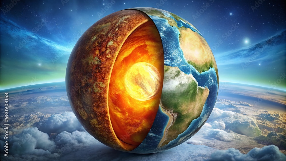 Illustrated cross-section of Earth's internal structure, showcasing ...