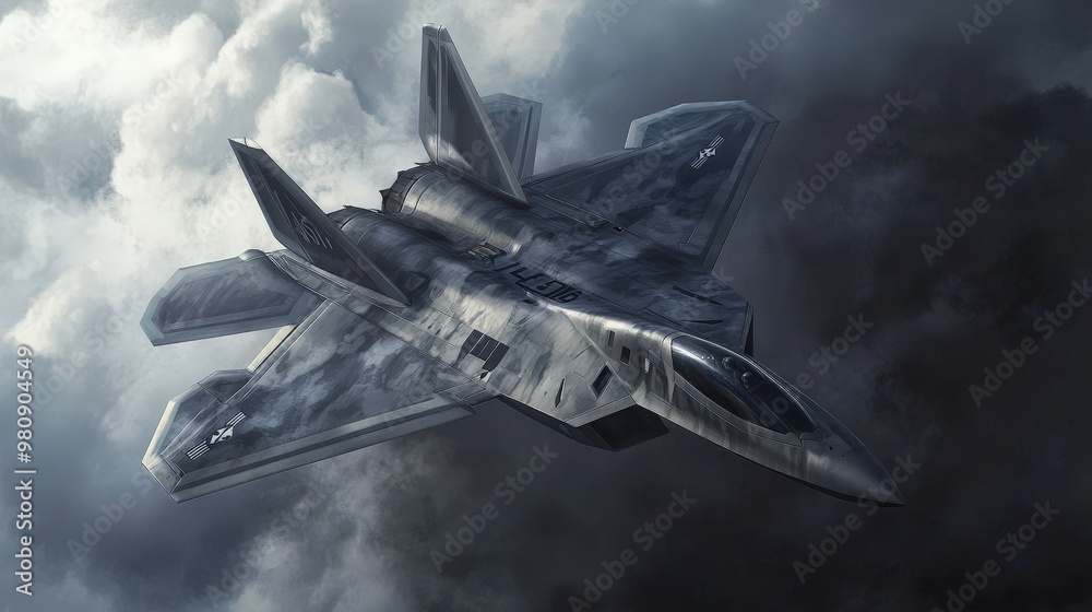 artwork of a fighter aircraft in a stealth operation. Stock Photo ...
