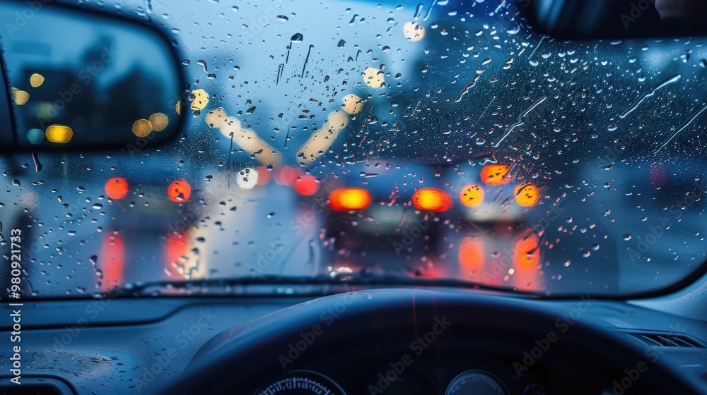 The experience of driving in the rain: Safety tips and challenges Stock ...
